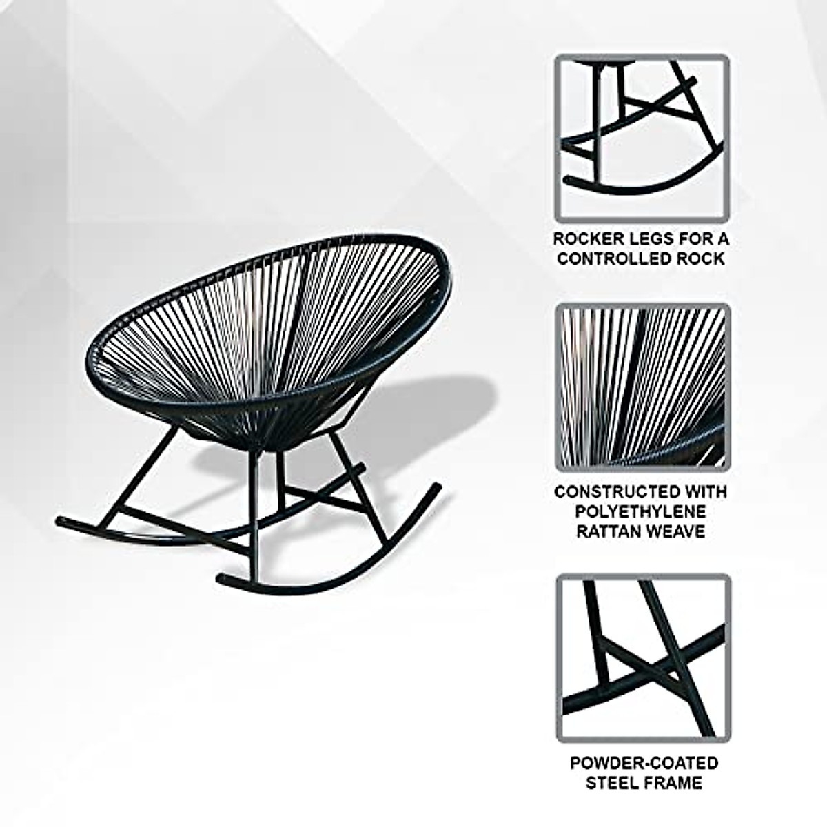 XBrand Hammock Weave Rocking Patio Chair, Black