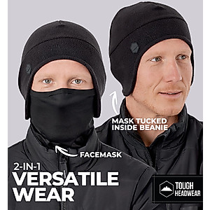 Tough Headwear Skull Cap with Mask Men, Winter Running Gear, Motorcycle Winter Gear, Helmet Liners, Ski Hat, Thermal Beanie