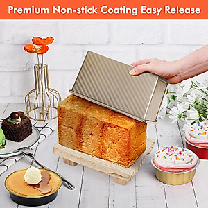 Beasea Pullman Loaf Pan With Lid, Non-Stick Bakeware for Baking Bread, Carbon Steel Corrugated Bread Toast Box Mold With Cover Baking Tools Bread Mold Toast Baking Cake Mold for Oven Baking -Gold