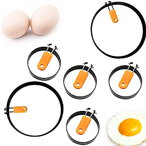 Egg Ring Pancake Ring Set, 4 Pcs Egg Rings for Frying Eggs 4 Inch and 2 Pcs Pancake Rings 6 Inch Stainless Steel Fried Egg Mold Pancake Molds for Griddle With Silicone Handle for Breakfast Omelette