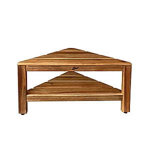 Zen 28" Acacia Shower Stool, Shower Bench, Corner Bench, Shower Foot Rest, Corner Shower Bench with Shelf, Shower Seats and Benches, Corner Shower Stool for Inside Shower, Corner Shower Stool