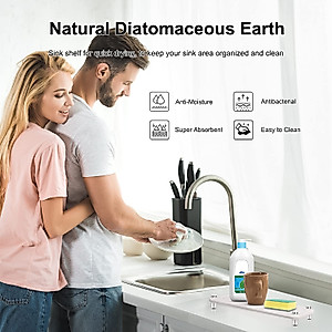 Instant Dry Sink Organizer 2PCS, Sponge Holder Fast Drying Stone, Natural Diatomite Material, Soap Holder with Rustproof Stainless Feet, Sink Caddy for Kitchen Bathroom Counter, White