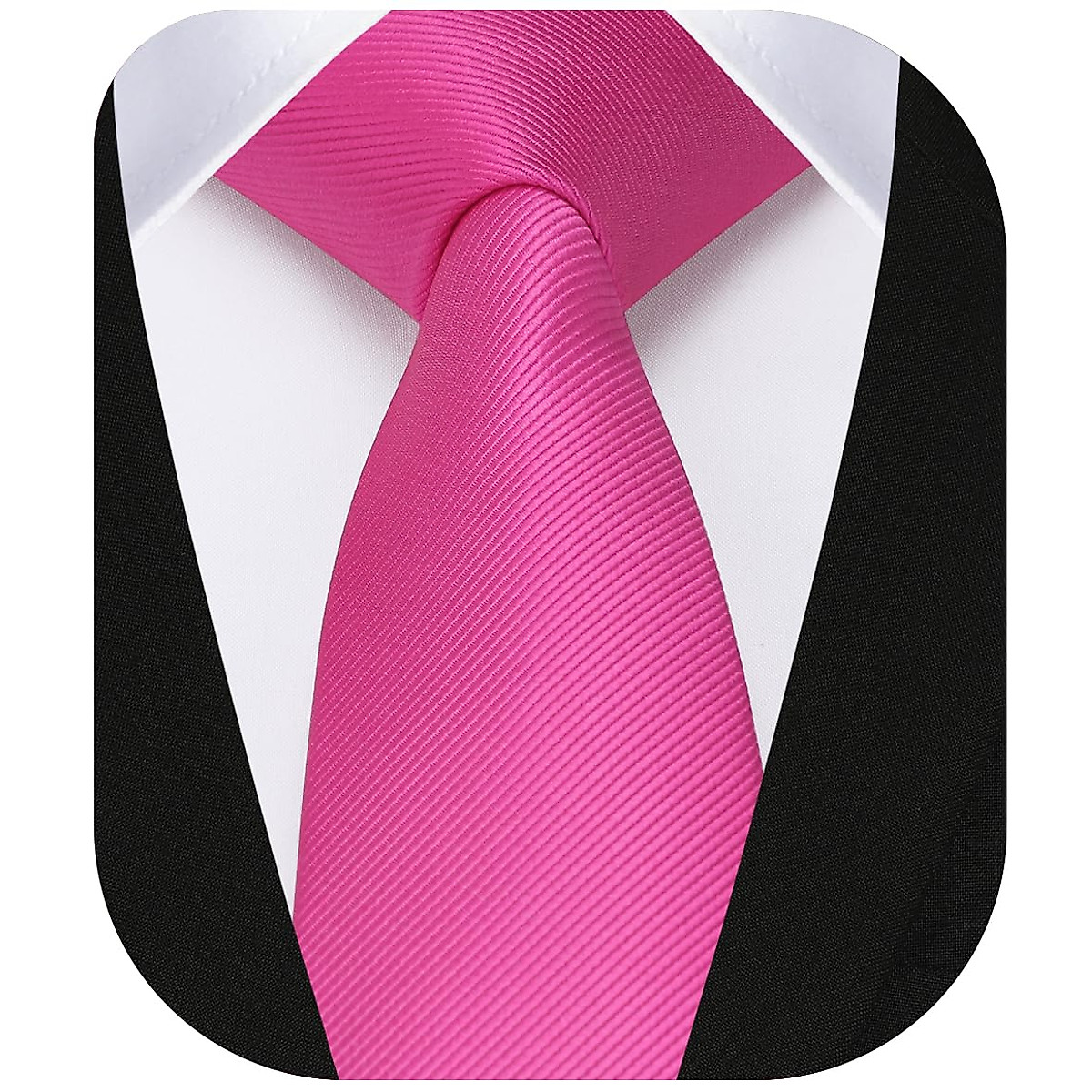 HISDERN Hot Pink Ties for Men Solid Color 2.17'' Skinny Slim Tie Formal Business Fushia Neckties Classic Woven Satin Wedding Necktie