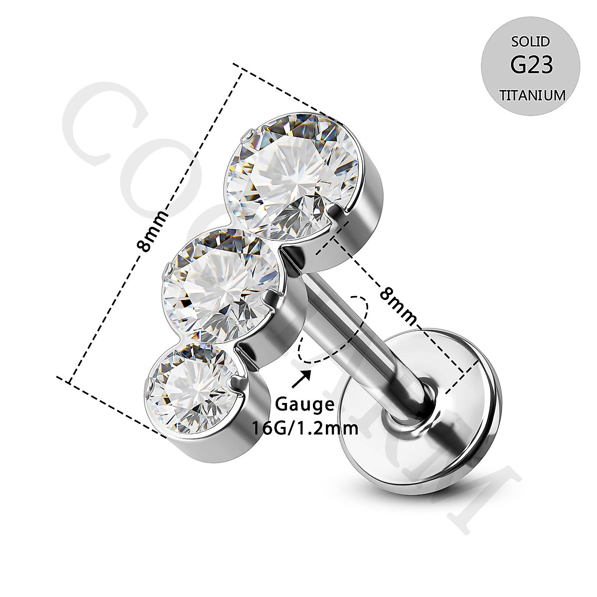 COCHARM G23 Titanium 16g Cartilage Earrings Stud 16 Gauge Flat Back Helix Stud Climbing Helix Earrings Titanium Long Cartilage Piercing Jewelry for Women