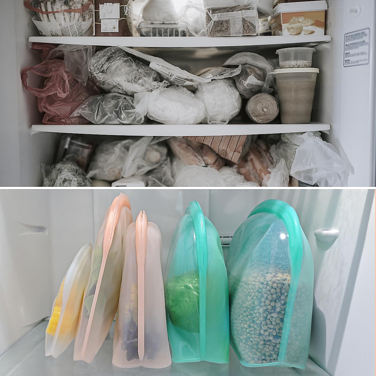 KVK Platinum Silicone Reusable Storage Bags - 8 Pack Food Meal Prep Container for Lunch, Travel, Makeup Bag - Oven Dishwasher Freezer Safe - Clear&Orange&Teal