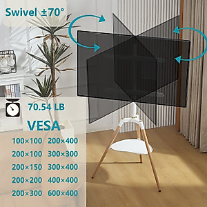 Fydeamer Universal Tripod Easel TV Stand for 32-65 inch LED LCD Screen Flat Curved Screen, Height Adjustable Studio TV Display Stand with 140° Swivel for Bedroom, Living Room, Corner TV Stand (White)