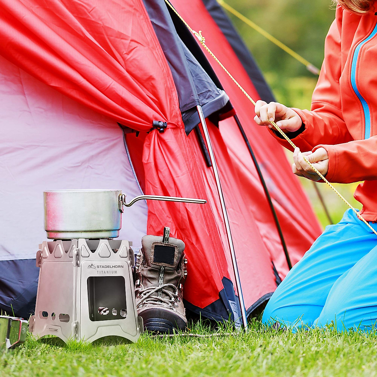 STADELHORN Titanium Minimalist Wood Stove Ultralight 100% Pure Titanium Portable & Foldable for Camping, Backpacking, Hiking, and Bushcraft Survival. Stronger and Lighter vs Steel, weighs only 7.3 oz.