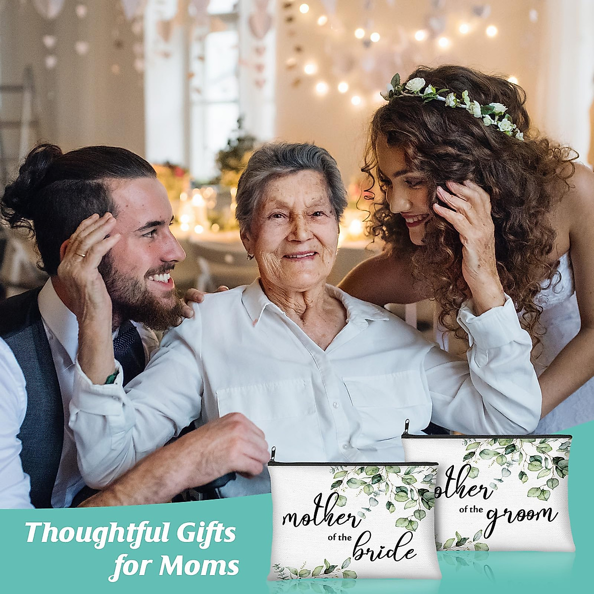 4 Pack Mother of the Groom Gifts Mother of the Bride Tumblers Cup Bride Makeup Bags Stainless Steel Groom Mug Mother Cosmetic Bag Wedding Gift for Bridal Shower Travel Party Favor(Green Leaves)