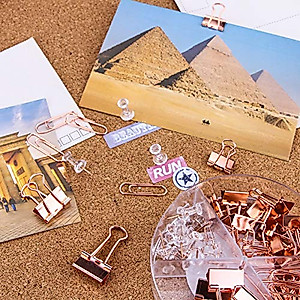 Push Pins Binder Clips Paperclips Sets for Office, School and Home Supplies, Desk Organized, 72 Pcs Assorted Sizes (Rose Gold)