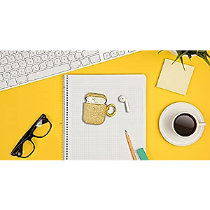 wanghe Luxury Bling Surface Plating Hard Cover Compatible with AirPods Case, Shockproof Protective Cover with Keychain for AirPod 2 & 1 - Gold Bling