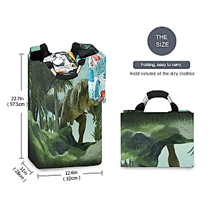 Jurassic Dinosaur Jungle Park Large Laundry Basket Collapsible Laundry Bag Hamper Foldable Cloth Storage Bin with Handles for Kids Dorm Bedroom