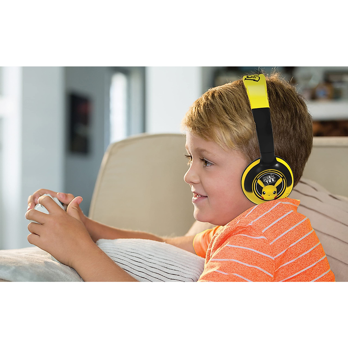 eKids Pokemon Pikachu Kids Bluetooth Headphones, Wireless Headphones with Microphone Includes Aux Cord, Volume Reduced Kids Foldable Headphones for School, Home, or Travel, Yellow