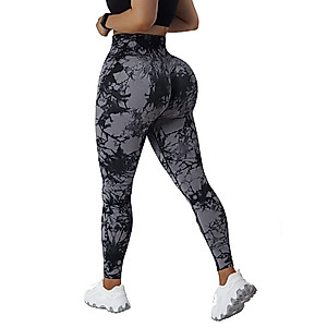 DOULAFASS Women Butt Lifting Leggings Seamless Scrunch Booty High Waisted Workout Yoga Pants (X-Large, 150-Black Tie Dye)