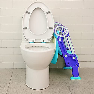 Potty Training Toilet Seat with Step Stool Ladder for Boys and Girls Baby Toddler Kid Children Toilet Training Seat Chair with Handles Padded Seat Non-Slip Wide Step(Blue Violet Upgrade)