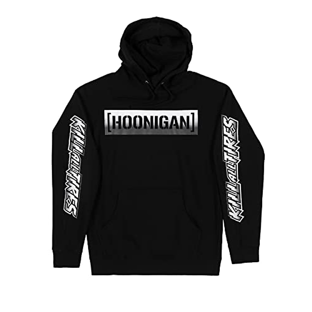 Hoonigan Kill All Tires Fade Pullover Hoodie - Graphic Hooded Sweatshirt with Front Pocket Pouch - Men’s Streetwear for Car Enthusiasts and Gearheads - Official Merchandise Black/Gray M