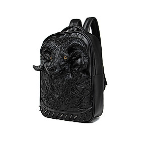 Halloween Studded Backpack 3D Goat Head Sculpture 3D Model Backpack Laptop Computer Handbags Travelling Rucksack Bag