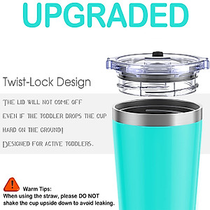 Signice Kids Cups with Straw Lid Upgraded Leak Proof 8.5 Oz Toddler Smoothie Cup Vacuum Insulated Stainless Steel Toddlers Cups Baby Child Tumbler,BPA Free,2 Pack (Aqua & Blue)