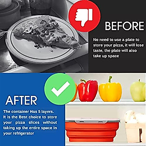 Extendable Pizza Slice Container Reusable Storage with 5 Microwavable Serving Trays BPA Free, Microwave & Dishwasher Safe Leftover to Organize Save Space, Red, Medium