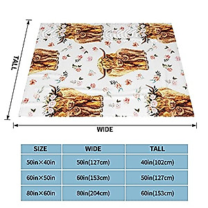 LIANGMING Spring Pink Floral Scottish Highland Cow Blanket Smooth Soft Print Throw Blanket for Sofa Chair Bed Office 60x50, White
