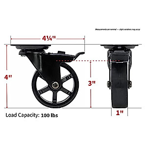 Headbourne 8276E 3 inch Polyurethane Mag, 4 Pack Designer Caster, 3-Inch, Gloss Black, 4 Count