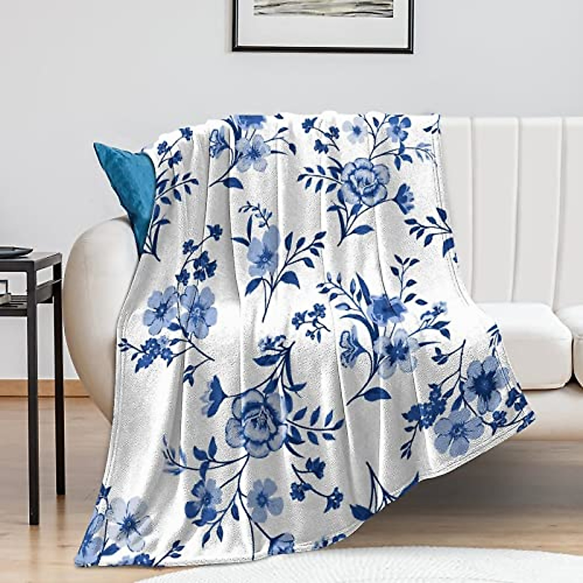 CHUWAN Throw Blanket Fuzzy Blanket Cozy Fleece Blanket Soft & Warm Fleece Flannel Pet Blanket Pet Throw Blue Rose 50"x60"