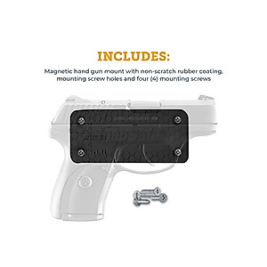 SnapSafe Magnetic Gun Mount 75912-Non-Scratch Rubber Coated Gun Magnet Mount for Pistols, Handguns, Revolvers, & Firearm Accessories - Magnetic Gun Holder Rated for 43 Pounds, Includes Mounting Screws