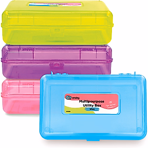 Emraw Utility Storage Box - Bright Color Multi Purpose Pencil Box for School Supplies Durable Plastic Pencil Box, Small Plastic Pencil Case, Mini Organizer Storage Box (Random 4-Pack)