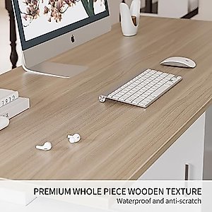 CubiCubi 63" L Shaped Executive Standing Desk with 3-Drawer File Cabinet, Electric Height Adjustable Stand up Desk for Home Office, Computer Desk with Storage Cabinets, White Frame/Light Walnut Top