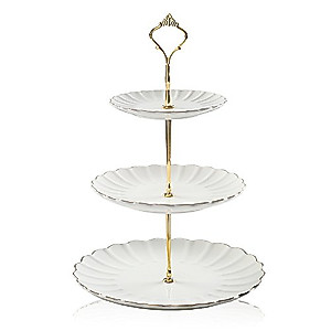 Sweejar 3 Tier Ceramic Cake Stand Wedding, Dessert Cupcake Stand for Tea Party Serving Platter (White)