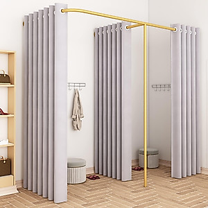 FWTXZTER Double Fitting Room for Two, F-Shape Changing Rooms Divider with 3 Shading Curtains Privacy Protection Dressing Room for Boutiques, Clothing Store Corner Changing Room (Light Gray)