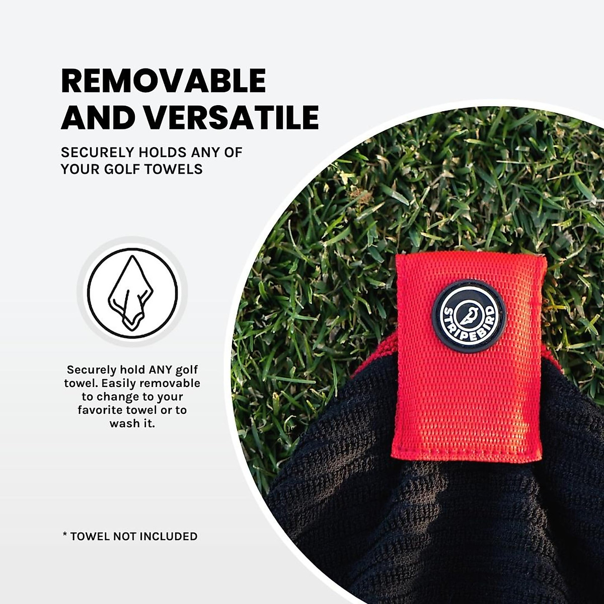 Stripebird - Magnetic Clip for Any Towel (Red) - Highest Strength Magnet - Golf Towel Magnet - Magnetic Golf Towel - Removable from Towels - Magnet Golf Towel - Magnetic Golf Towels for Men