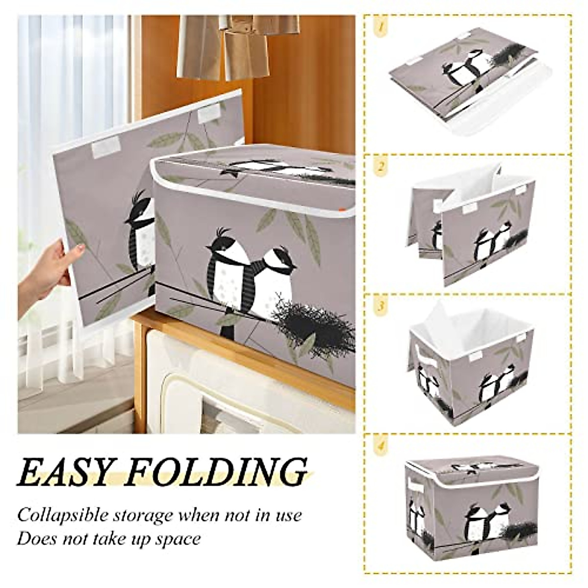 WELLDAY Birds Storage Baskets Foldable Cube Storage Bin with Lids and Handle, 16.5x12.6x11.8 In Storage Boxes for Toys, Shelves, Closet, Bedroom, Nursery