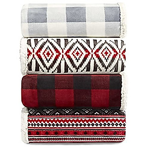 Eddie Bauer - Queen Blanket, Reversible Sherpa Fleece Bedding, Soft & Cozy Home Decor (Mountain Village Red, Queen)