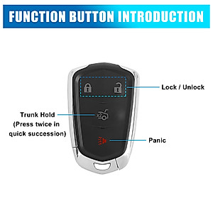 X AUTOHAUX Car Replacement Key Fob Shell Case HYQ2AB for Cadillac XTS 2015-2018 for Cadillac ATS 2015-2018 for Cadillac CTS 2014-2018 4 Key Button Black