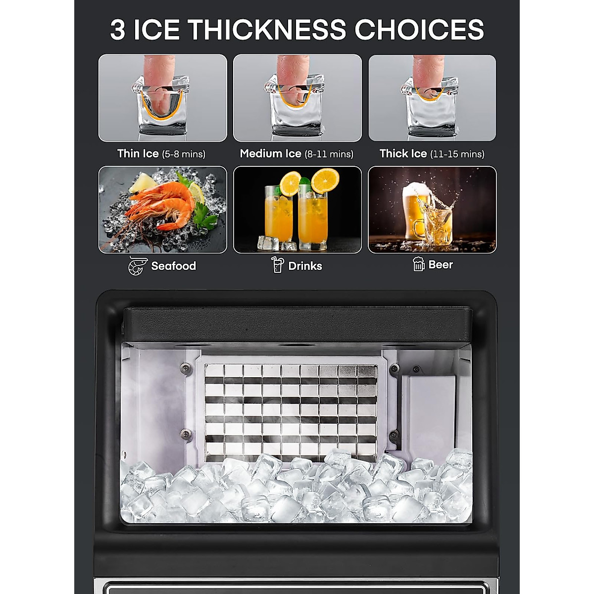 100lbs Commercial Ice Maker Machine per Day, Stainless Steel Housing Under Counter Ice Machine with 33lbs Storage Capacity, Freestanding Ice Maker, Ideal for Restaurant, Bars, Home Offices, FOHERE