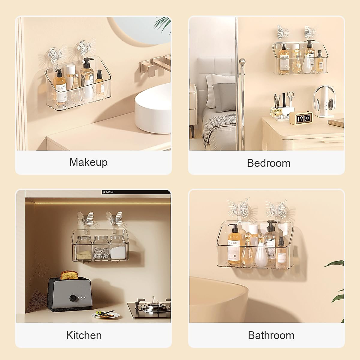 Eirunyx Clear Shower Caddy Suction Cup，No-Drill Clear Wall Caddy，Bathroom Shower Shelves Removable Shower Basket Strong Suction Shower Organizer Shower Rack