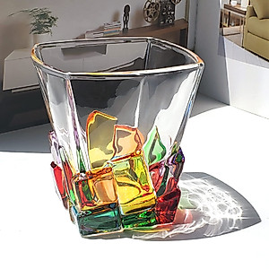 RXMORI 2PCS Colorful Drinking Glasses,Hand Painted Crystal Whiskey Glasses,Colorful Water Glasses Cocktail Glasses,Crystal Glass Whiskey Glass Juice Water Glass