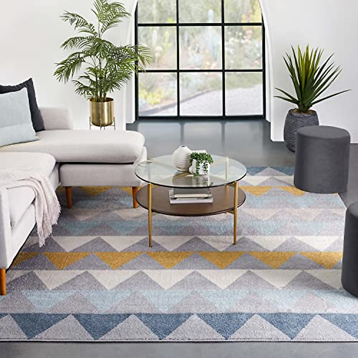 Well Woven Mystic Nova Grey Modern Geometric 5'3" x 7'3" Distressed Area Rug, 5 ft 3 in x 7 ft 3
