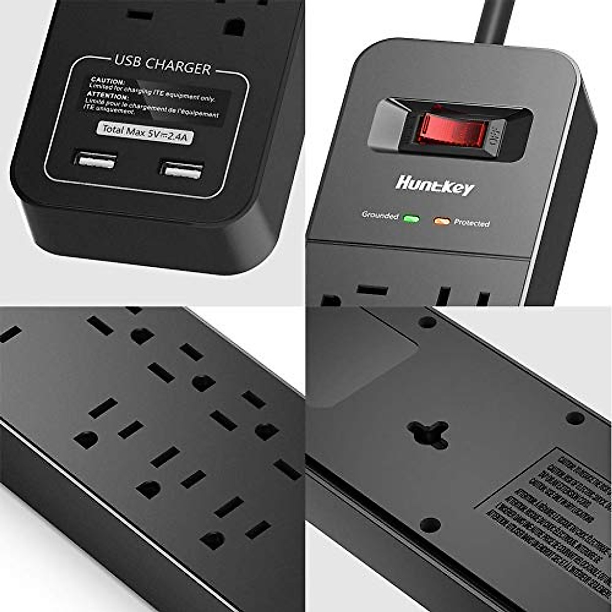 Huntkey Power Strip Surge Protector, 12 Outlets with 2 USB A Ports, 6ft Heavy Duty Extension Cord for Home, Office, Dorm Essential, 2390 Joules, ETL Listed, Black