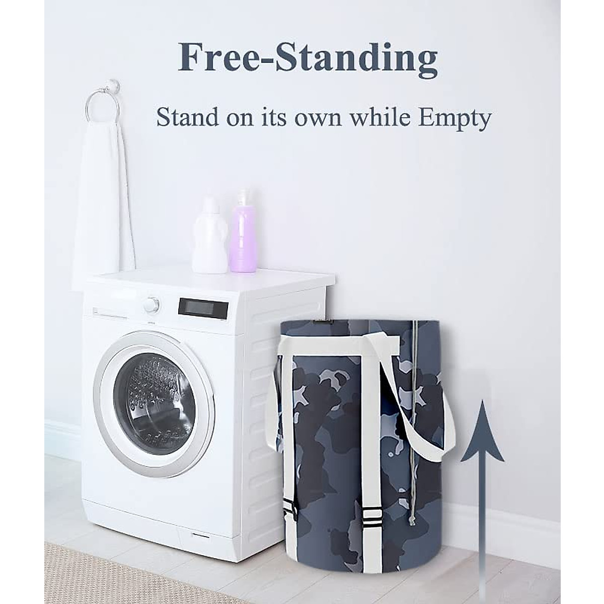 Laundry Basket Laundry Hamper Dirty Clothes Hamper Collapsible Foldable Laundry Bin Bag Backpack with Handles and Lid Large Tall Water-Proof Polyester Sturdy Durable Camouflage Blue