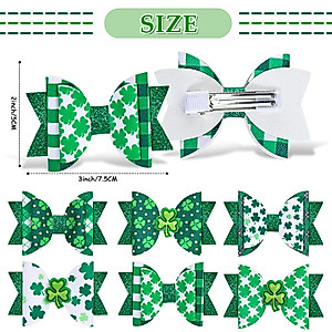Whaline 6Pcs St. Patrick's Day Hair Bow Clips Glitter Shamrock Leather Bow Hair Pins Green Clover Bow Alligator Hair Barrettes for Toddlers Teens Girls Kids Irish Holiday Party Hair Accessories
