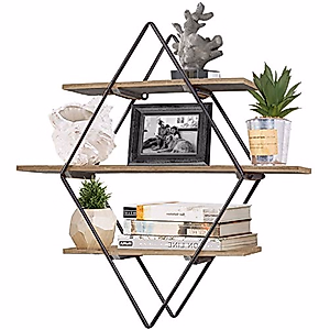 RiteSune Geometric Diamond Wall Shelves, 3 Tier Hanging Floating Display Shelf Decor for Bedroom Living Room Office, 24"X23.5"X6"