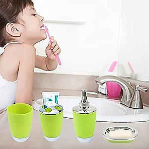 6 Piece Bathroom Accessories Set, Plastic Bath Ensemble Bath Set Lotion Bottles Toothbrush Holder Tooth Mug Soap Dish Toilet Brush Trash Can Decorative Bath Accessory Kit, Green