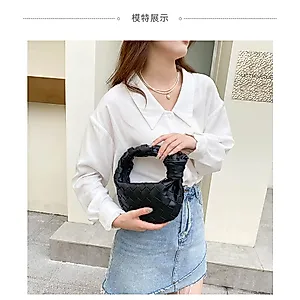 Bella Luna Mini Knotted Woven Hobo Bag | Shoulder Handbag or Purse | Women’s Designer Fashion Soft Faux Leather Bag (Black)