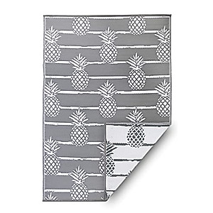 Healthy Choices Outdoor Area Rug - 4 x 6 ft - Waterproof, Fade Resistant, Reversible, Premium Recycled Plastic, Lightweight Floor Mat for RV, Patio, Deck, Picnic, Beach, Trailer, Camping - Silver