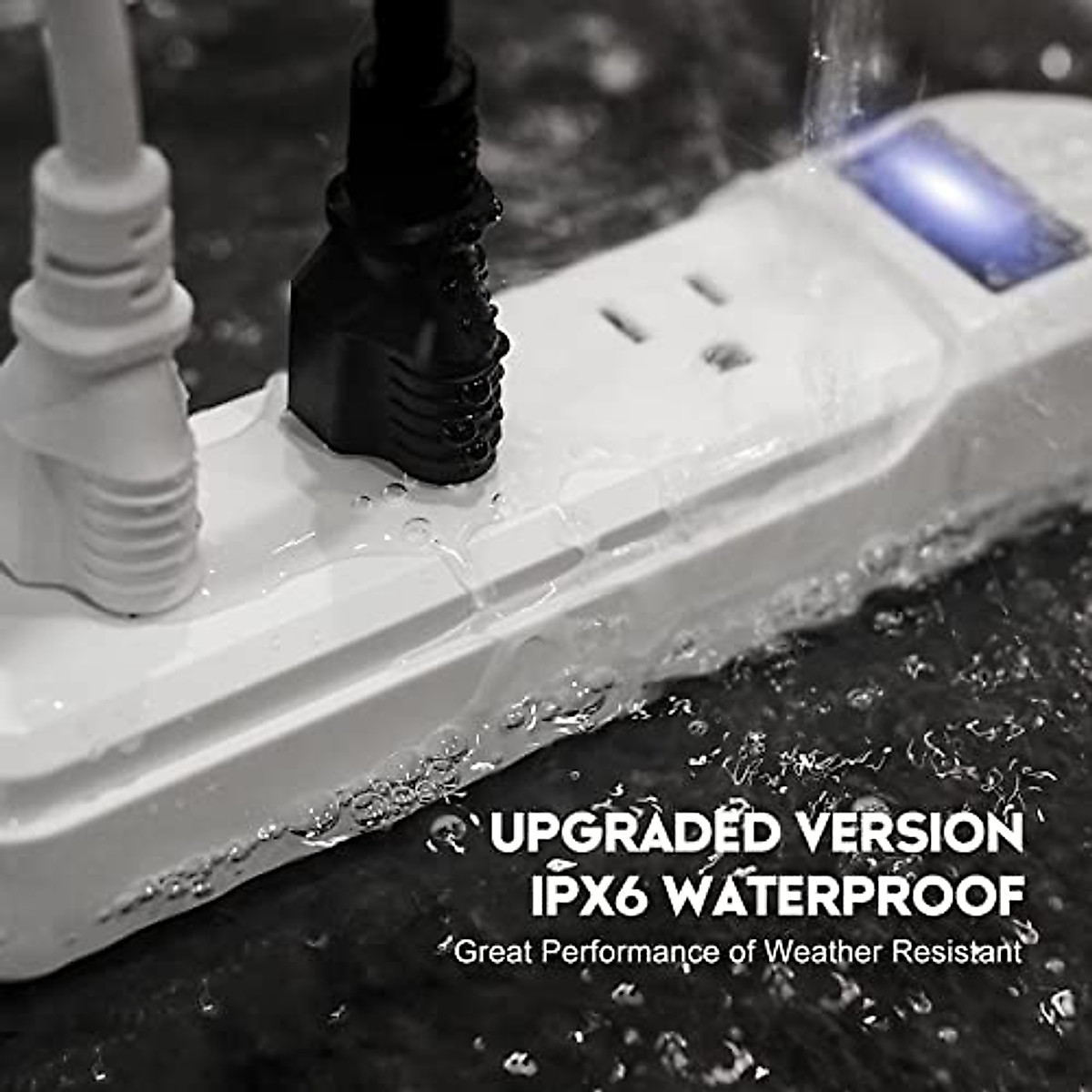 IPX6 Outdoor Power Strip Weatherproof Surge Protector, 9.2 Ft US-Patented Shockproof Extension Cord, 1875W Overloaded Protection Wall Mountable Flat Plug with 3 Outlets for Indoor and Outdoor