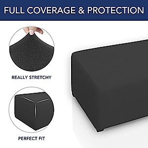 PureFit Super Stretch Soft Form Fit Ottoman Cover Rectangle - Ottoman Slipcovers for Foot Stool & Folding Storage Furniture for Living Room with Nonslip Elastic Bottom (Large, Dark Gray)
