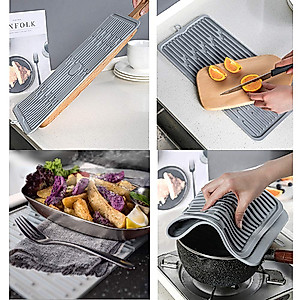 Dish Mat Silicone Dish Drying Mats Works For Drying Stemware Cocktail Glasses Silverware Pots Pans Knives and Dish Rack for Kitchen Counter Sink Bar Pads Easy to Clean 17.3"*7.9"*0.2" (Gray)