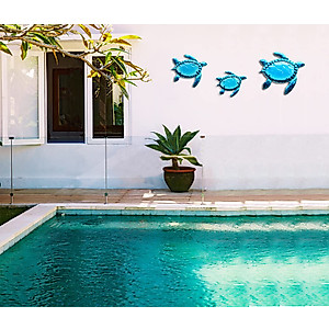 ShabbyDecor Coastal Ocean Sea Metal Turtle Hanging Wall Art Decor for Garden Patio Pool Outdoor or Indoor Set of 3