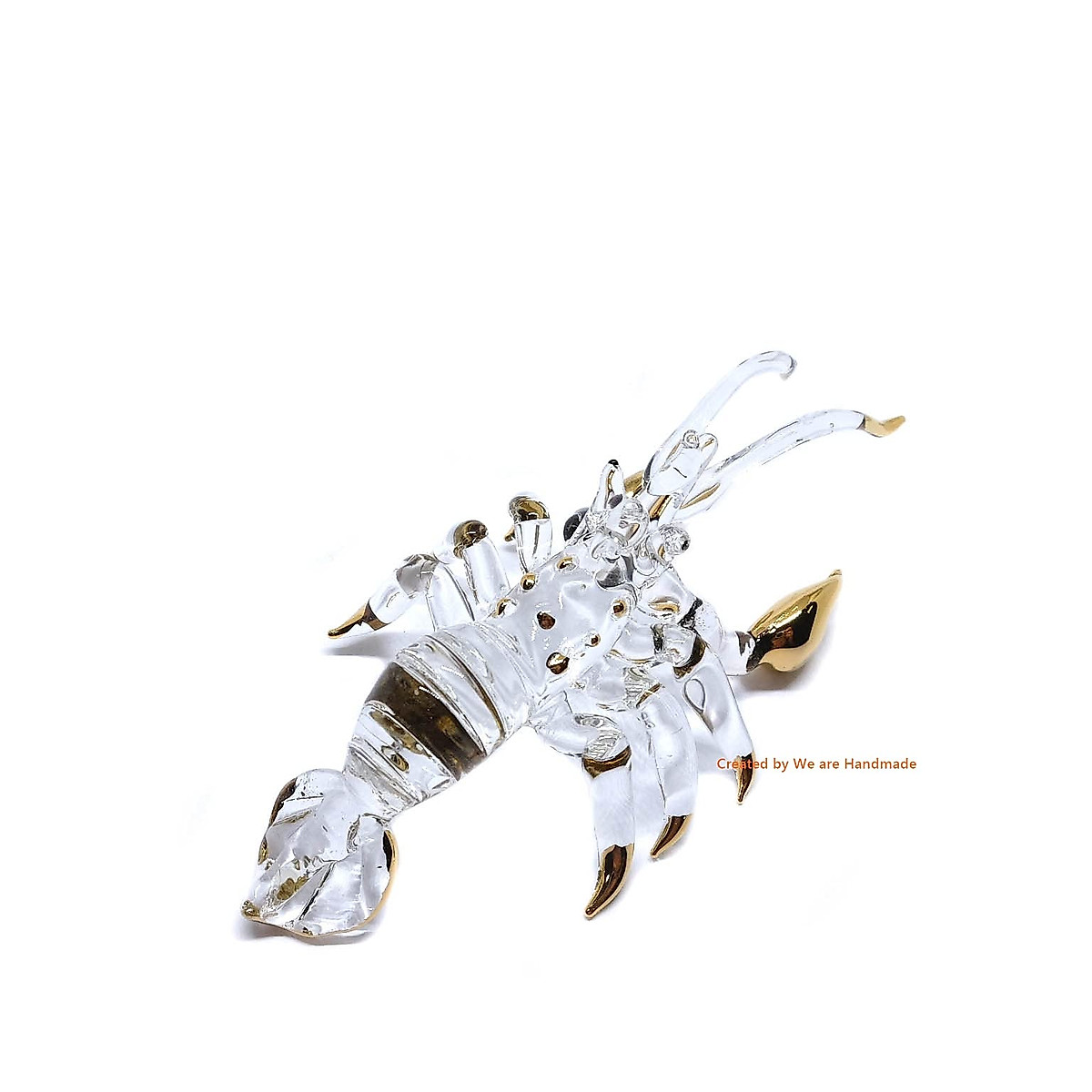 Handmade Mini 4" Crayfish Figures Blown Glass Art/Miniature Freshwater Lobster Animals/Collectible Figurines Gift Ideas/Tiny Ornament Cool Stuff Decor - White